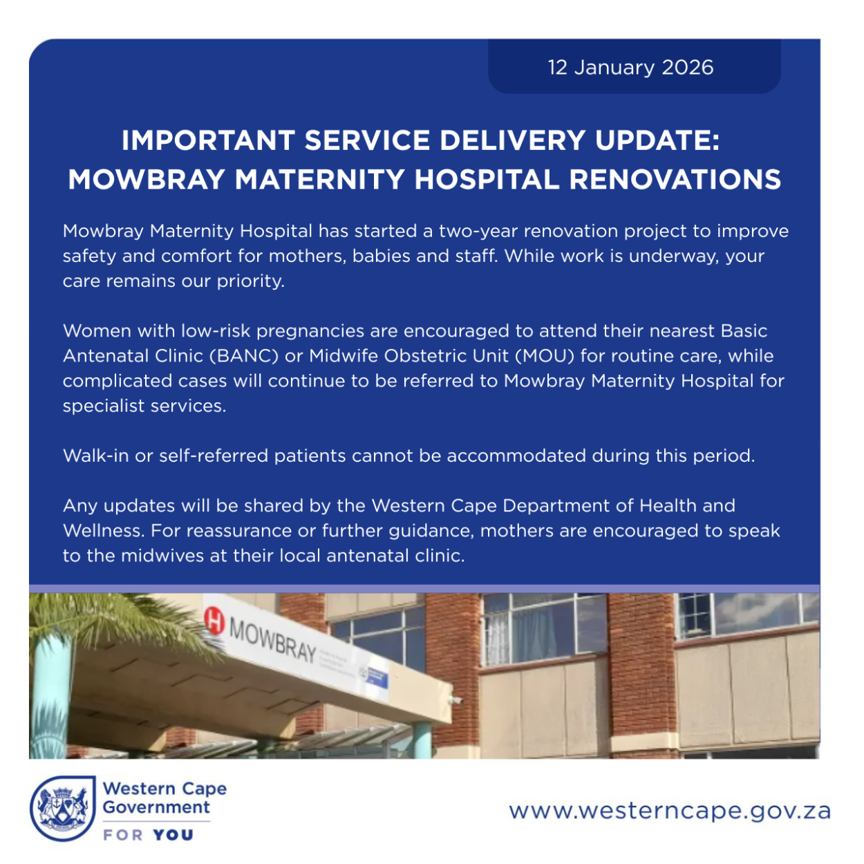 Mowbray Maternity Hospital renovations | Western Cape Government